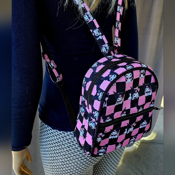 Bags | Kuromi Pink And Black Checkered Mini Backpack | Poshmark